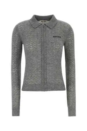 Miu Miu Grey Cashmere Blend Cardigan - Gray