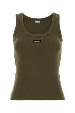 Miu Miu Army Stretch Cotton Tank Top - Green