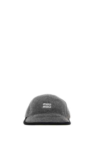 Miu Miu Grey Flannel Baseball Cap - Gray