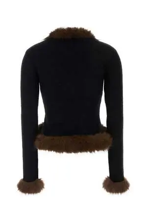 SELF-PORTRAIT Knit Cardigan With Fur Trim - Black