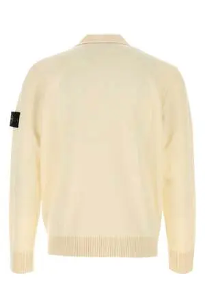 Stone Island Ivory Wool Polo Shirt - White