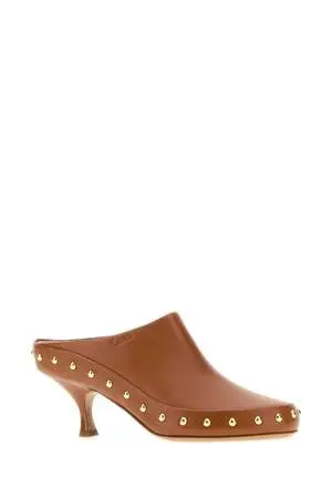 Chloé Camel Leather Studded Mules - Brown