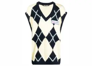 Palm Angels Argyle Logo Patch Knitted Vest - Black