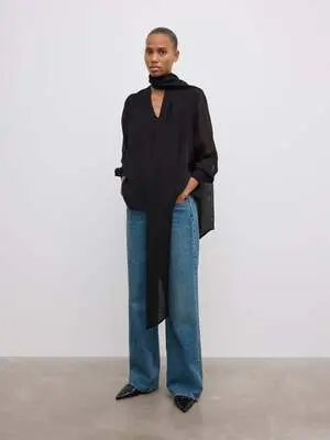 HOUSE OF DAGMAR Sheer Viscose Blouse With Scarf Detail