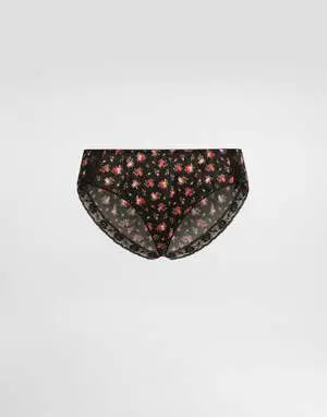 Dolce & Gabbana Small Rose-print Lace And Satin Briefs - Multicolor
