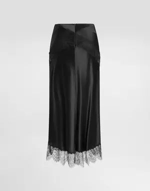 Dolce & Gabbana Silk Satin Lace Trim Skirt - Black