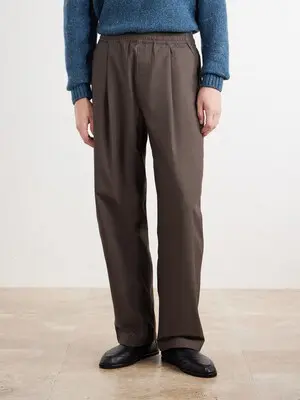 Folk Straight-leg Pleated Cotton-blend Ripstop Trousers - Brown