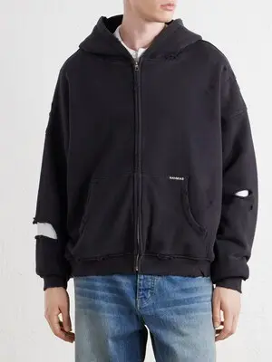 NAHMIAS Distressed Cotton-jersey Zip-up Hoodie