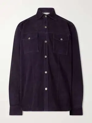 Altea Suede Button-down Jacket - Navy