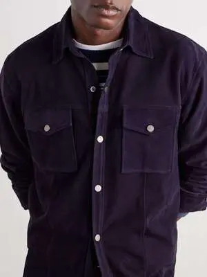 Altea Suede Button-down Jacket - Navy