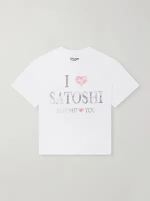 SATOSHI NAKAMOTO I Love Satoshi Printed Distressed T-shirt - White
