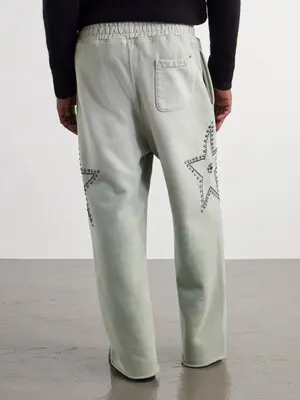 SATOSHI NAKAMOTO Wide-leg Studded Cotton-jersey Sweatpants - Green