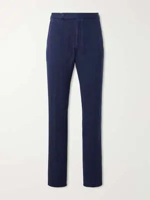 Ralph Lauren Purple Label Gregory Straight-leg Herringbone Cotton And Linen-blend Trousers - Navy