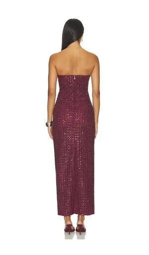 ROTATE BY BIRGER CHRISTENSEN Beaded Maxi Tube Dress In Wine