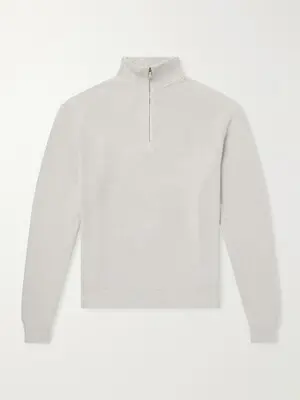 Ralph Lauren Purple Label Silk And Cotton-blend Half-zip Sweater - Gray