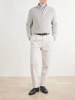 Ralph Lauren Purple Label Silk And Cotton-blend Half-zip Sweater - Gray
