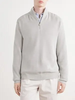 Ralph Lauren Purple Label Silk And Cotton-blend Half-zip Sweater - Gray