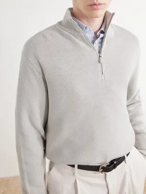 Ralph Lauren Purple Label Silk And Cotton-blend Half-zip Sweater - Gray