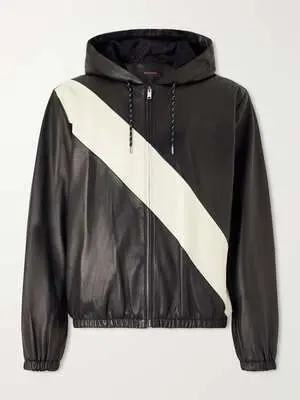 WALES BONNER Vista Striped Leather Hooded Jacket