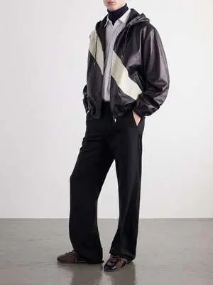 WALES BONNER Vista Striped Leather Hooded Jacket