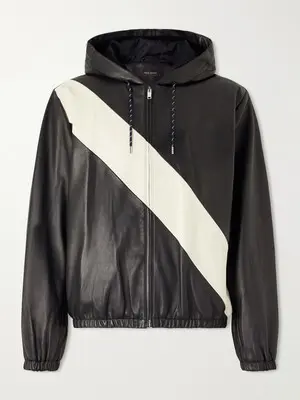 WALES BONNER Vista Striped Leather Hooded Jacket
