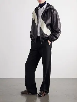WALES BONNER Vista Striped Leather Hooded Jacket