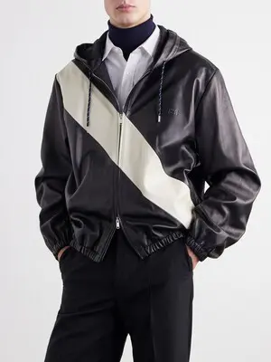 WALES BONNER Vista Striped Leather Hooded Jacket