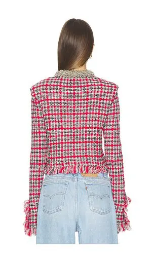 SELF-PORTRAIT Check Frayed Knit Jacket