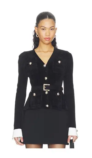 SELF-PORTRAIT Chenille Knit Top With Decorative Buttons And Belt
