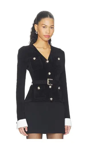 SELF-PORTRAIT Chenille Knit Top With Decorative Buttons And Belt