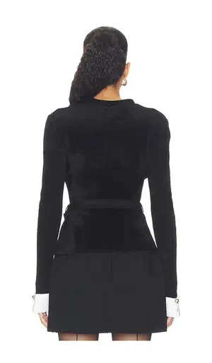 SELF-PORTRAIT Chenille Knit Top With Decorative Buttons And Belt