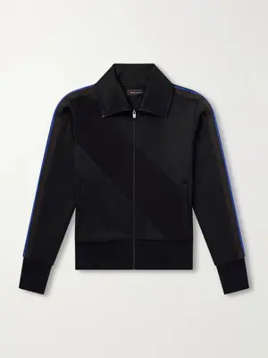 WALES BONNER Logo-embroidered Striped Jersey Track Jacket - Black