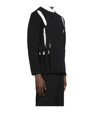 Comme Des Garçons Open-knit Crew Neck Top With Cut-out Details