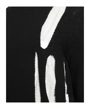 Comme Des Garçons Open-knit Crew Neck Top With Cut-out Details