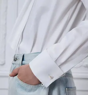 Dior Long-sleeved Shirt With Tie Collar And Gold Metal 'd' Emblem