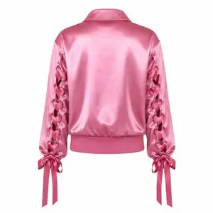 FREAK VAULT Luna Satin Bomber Jacket With Lace-up Sleeves