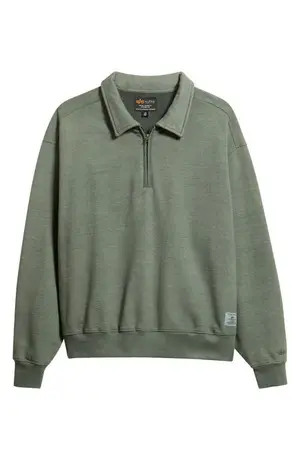 Alpha Industries Quarter Zip Sweatshirt - Deep Forest