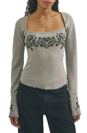 Free People Olivia Embroidered Long Sleeve Tee