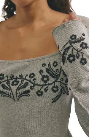 Free People Olivia Embroidered Long Sleeve Tee