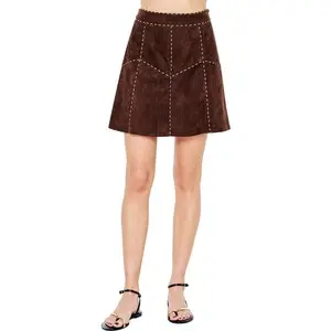 CIEBON Eris Faux Suede A-line Miniskirt With Contrast Stitching - Fudge Brown