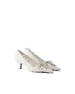 Prada Feather-embellished Satin Pumps - White