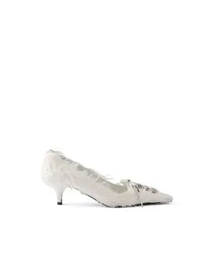Prada Feather-embellished Satin Pumps - White