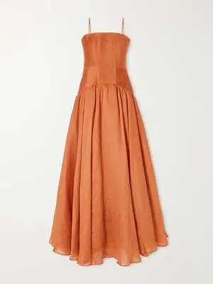 Aje Contour Gathered Lyocell-blend Maxi Dress - Orange