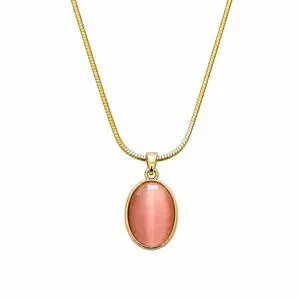 BY OZGE Cat's Eye Gold Plated Long Necklace - Pink/gold