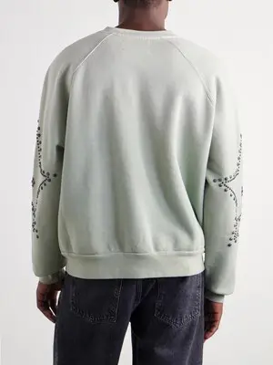 SATOSHI NAKAMOTO Distressed Studded Cotton-jersey Sweatshirt