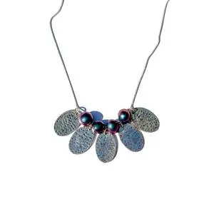 BABALOO JEWELRY Silver Petal Fan Necklace With Iridescent Beads - Blue/silver