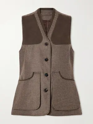 Purdey Checked Wool And Cashmere-blend Tweed Vest With Suede Trim
