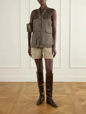 Purdey Checked Wool And Cashmere-blend Tweed Vest With Suede Trim