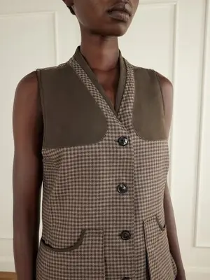 Purdey Checked Wool And Cashmere-blend Tweed Vest With Suede Trim