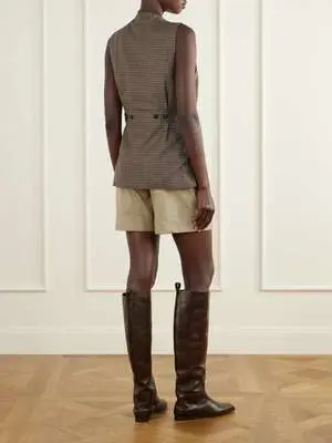 Purdey Checked Wool And Cashmere-blend Tweed Vest With Suede Trim